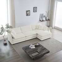 White L Shaped Sectional Sofa Chenille Upholstered Modular Couch with ...