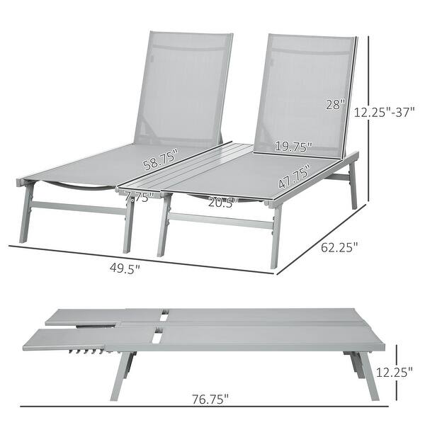 Conjoined Outdoor Sun Tanning Chairs (Set of 2) with Slat Connection ...