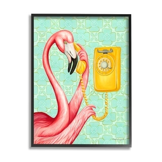 Stupell Flamingo Using Retro Telephone Patterned Flower Motif Framed ...
