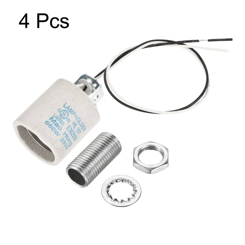 E26/E27 Bulb Socket Ceramic Bulb Lamp Holder with M10 Pipe Nut & Wire ...