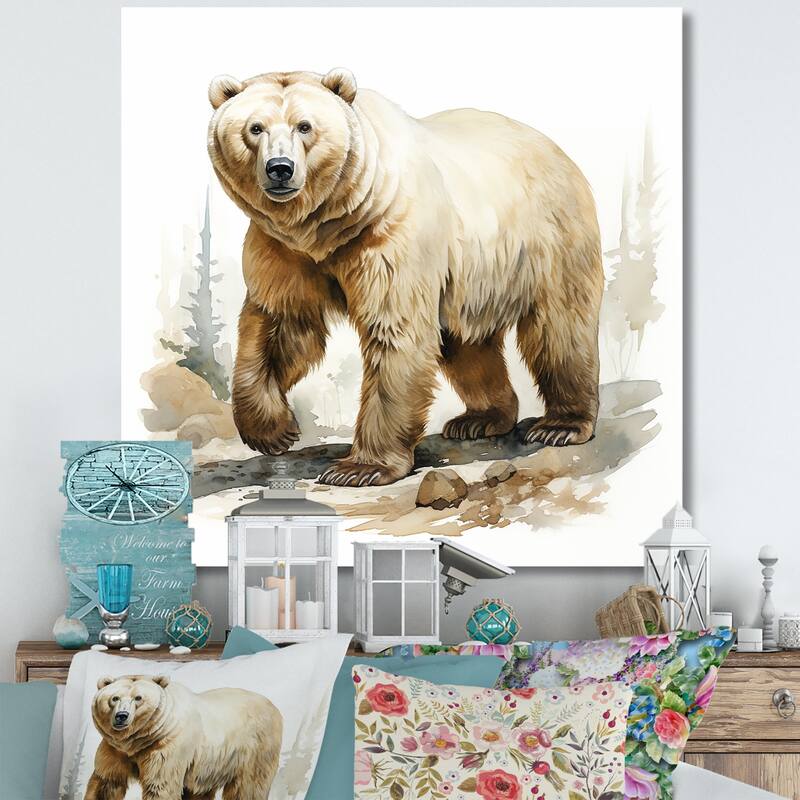 Designart "Winter White Polar Bear I" Bear Wall Art - Modern Wrapped ...
