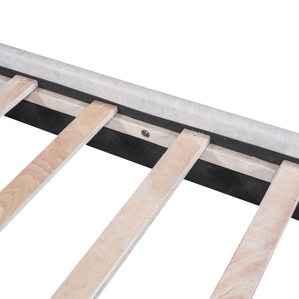 Queen Upholstered Wood Platform Bed Frame w/2 Headrests&Thick Fabric ...