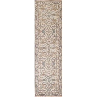 Earth Tone Transitional Oushak Runner Rug Hand-Knotted Wool Carpet - 2 ...