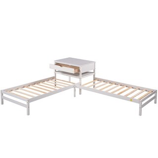 2 in 1 Design L-Shaped Corner Platform Beds with Desk and Drawer, 119.7 ...