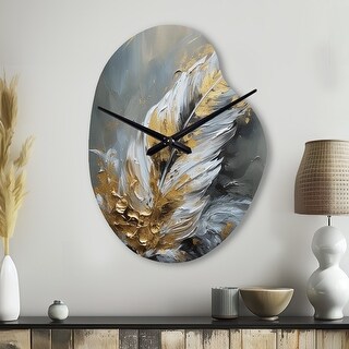 Designart - Gold Boho Chic Feathers IV - Glam Feather Large Wall Clock ...