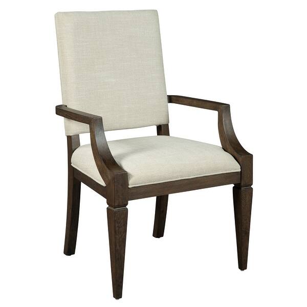 Grey Wood and Linen Upholstry Dining Arm Chair - Bed Bath & Beyond ...