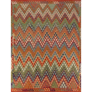Colorful Kilim Area Rug Hand-Woven Bedroom Multi-Color Wool Carpet - 8 ...