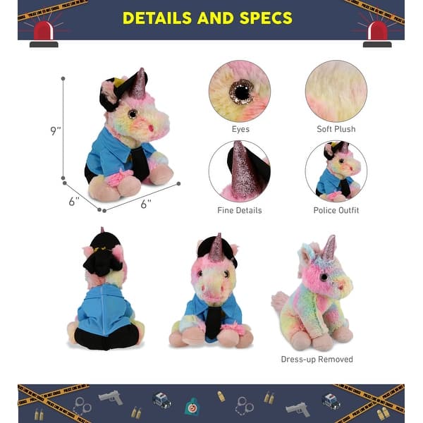 DolliBu Rainbow Unicorn Police Officer Plush with Cop Uniform and Cap ...