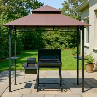 Double-Layer Grill Gazebo with Side Shelves,Rust-Resistant Steel Frame ...