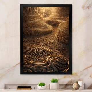 Designart "Unravelling The Gold Labyrinth Mystery I" Abstract Landscape ...