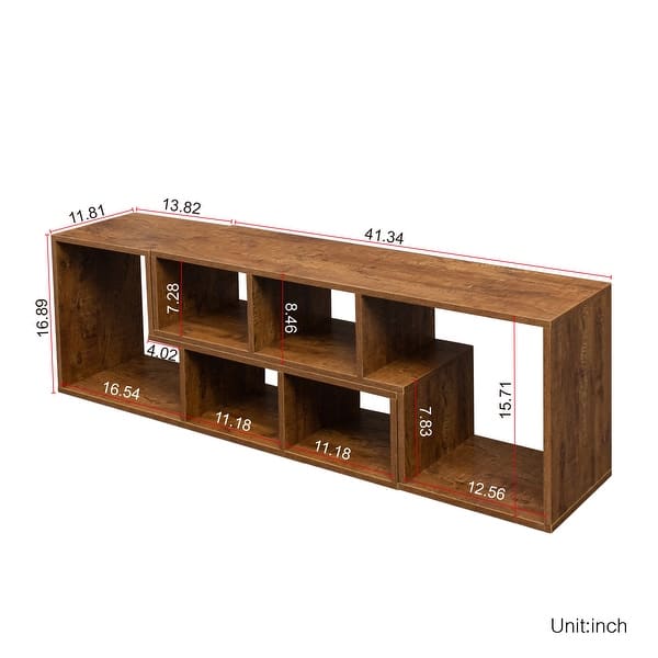Living Room Walnut Bookcase Double L-Shaped Low Floor TV Stand with ...