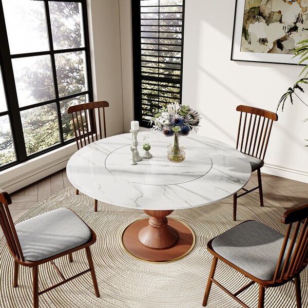 Nature Wood Walnut Stone Round Lazy Susan Dining Table Bed Bath Beyond 40806891