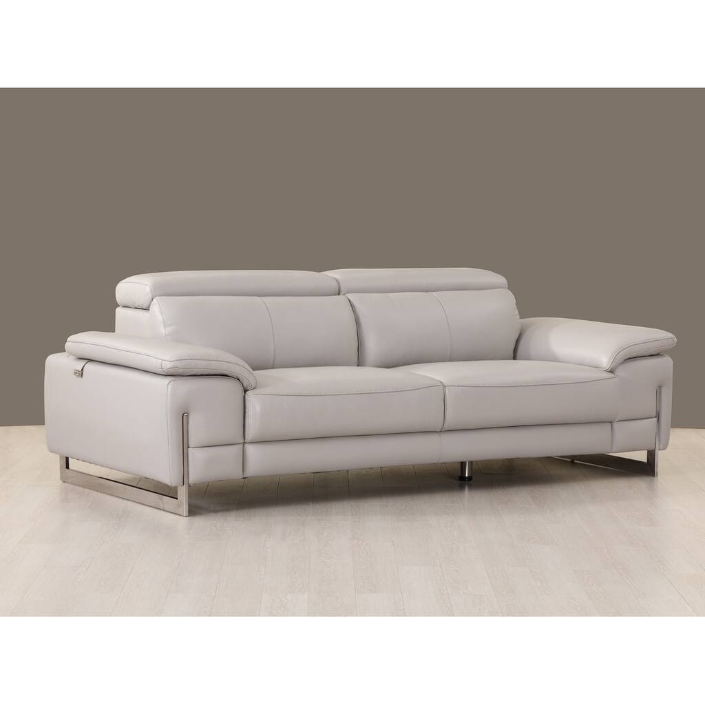 Modern Top Grain Grey Leather Upholstered Living Room Sofa - Overstock ...