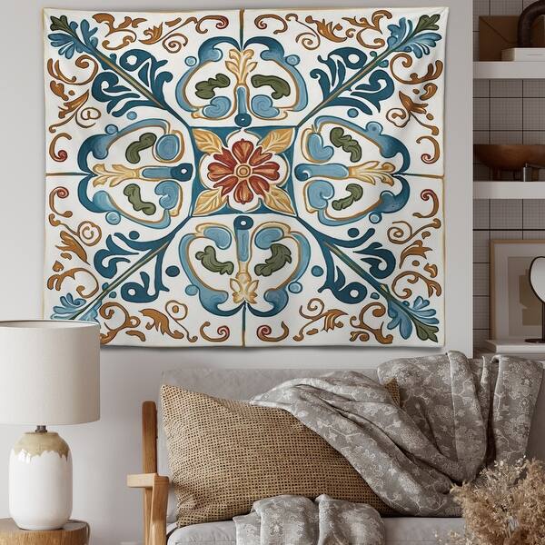 Designart 'Mediterranean Tiles In Retro Blue VI' Abstract Tile Wall ...