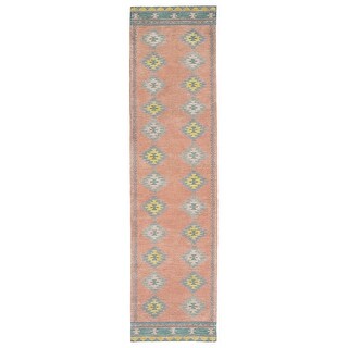 Ariel Peach and Blue Multi-Color Diamond Tribal Runner Rug - Bed Bath ...
