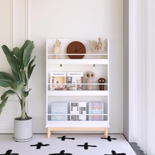 Wall-Mounted Kids Bookshelf with 3 Front-Facing Display Shelves - Bed ...