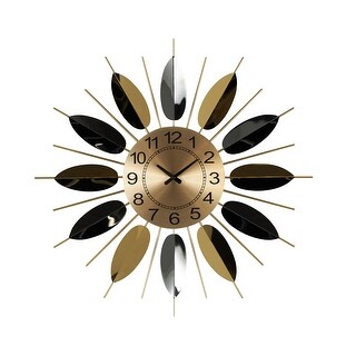 Stainless Steel Metal Leaf Radial Decorative Wall Clock with Black ...