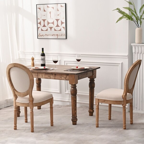 French Country Dining Chairs Upholstered Farmhouse Dining Room Chairs with Round Back and Wood Legs Set of 2 Antique Grey White