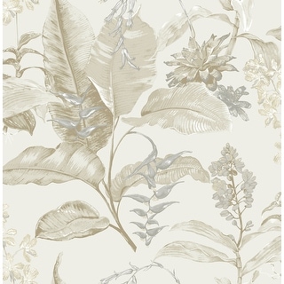 Maui Beige Botanical Wallpaper - 20.5in x 396in x 0.025in - Bed Bath ...