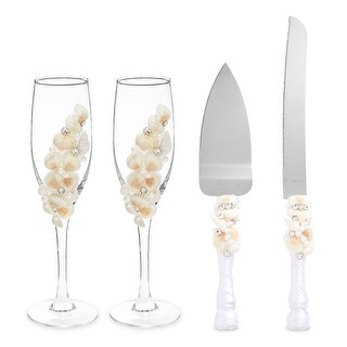 Seashell Champagne Flutes and Cake Server Set for Beach Wedding (4 ...