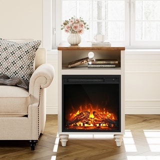 18" Electric Fireplace End Table Wooden Bedside Table - Black - Bed ...