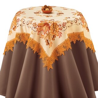 Embroidered Autumn Leaves & Acorns Border Lace Table Linens - Bed Bath ...