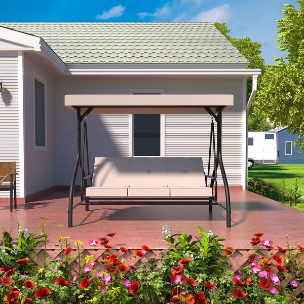 VEIKOUS 4 ft. Outdoor Wood Hanging Patio Porch Swing with Chains for 2 ...