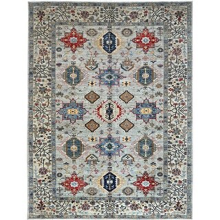 Shahbanu Rugs Pigeon Gray Pure Wool Afghan Super Kazak with Large ...