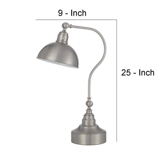 25 Inch Metal Curved Desk Lamp, Adjustable Dome Shade, Silver - Bed ...