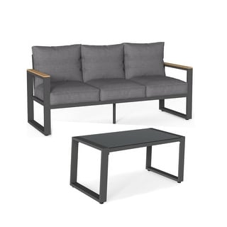 2-Piece 3-Seat Sofa Couch Set, 75" Sofa and Glass Coffee Table - Bed ...