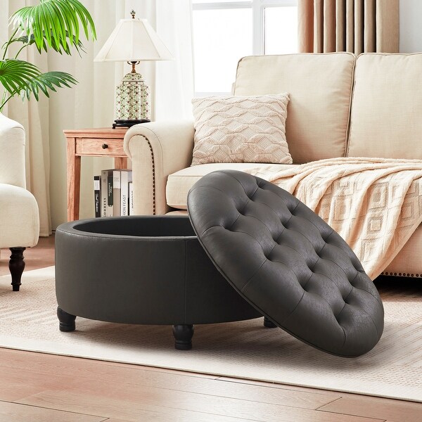 Lesa round tufted storage ottoman store