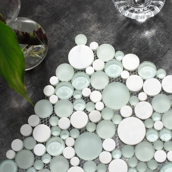 TileGen. Cloud Bubble Random Sized Mixed Material Mosaic Tile in Green ...