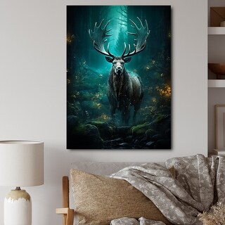 Designart "Teal Green Moose Enchanted Forest I" Moose Wall Decor - Bed ...