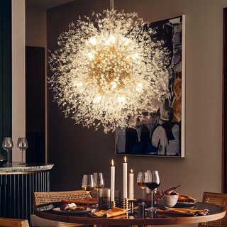 9-Light Modern Firework Sphere Chandelier with Wooden Beads for Dining ...