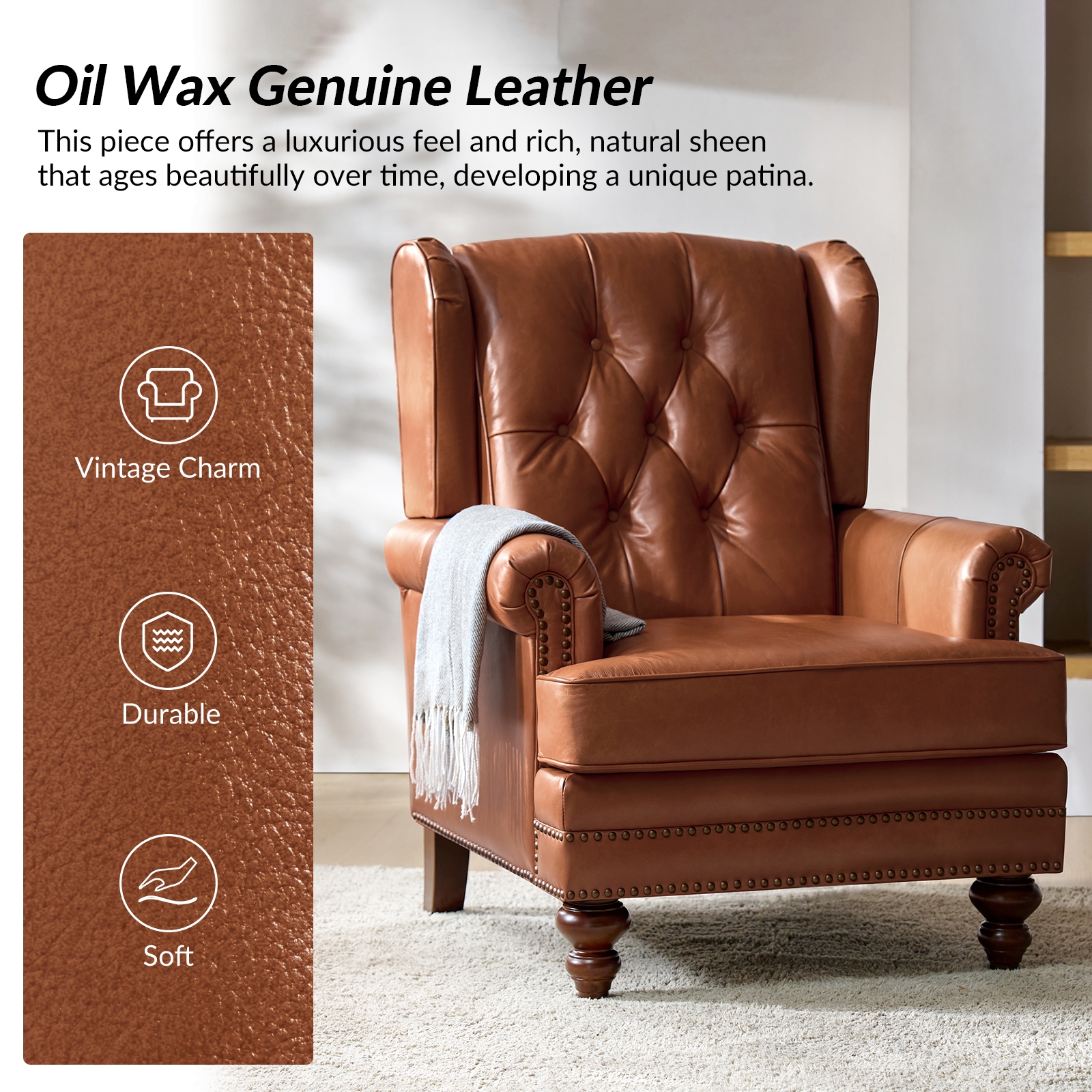 Nestor 34 W Traditional Oil Wax Genuine Leather Accent Chair Set of 2 by HULALA HOME