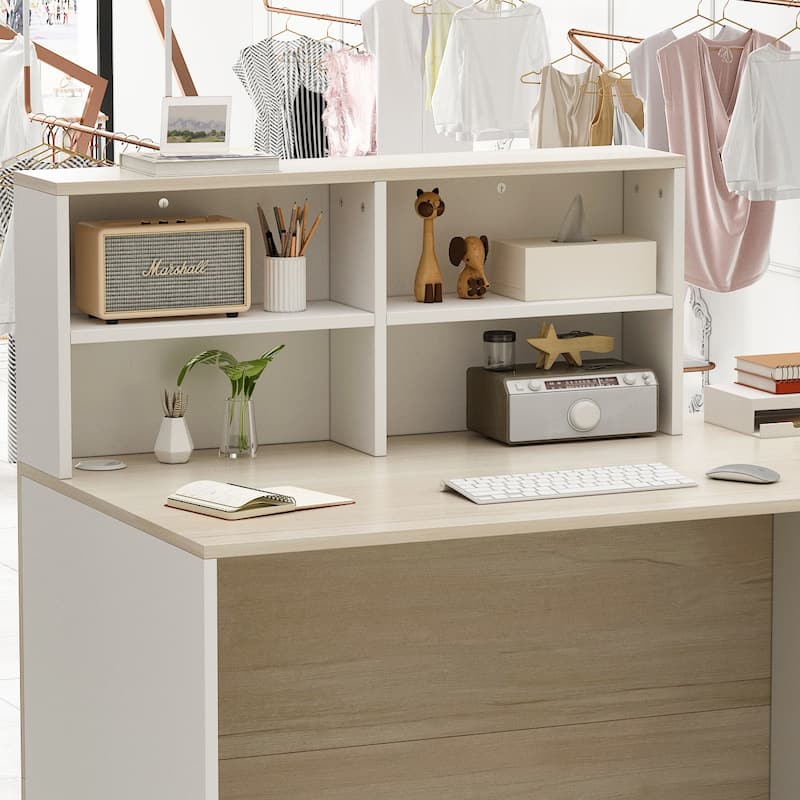 Reception Desk Wood Front Counter Table w/ Lockable Storage by Timechee ...