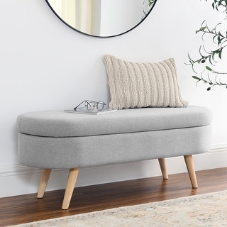 Ottoman Oval Storage Bench, Rubber Wood Legs,Grey - Bed Bath & Beyond ...