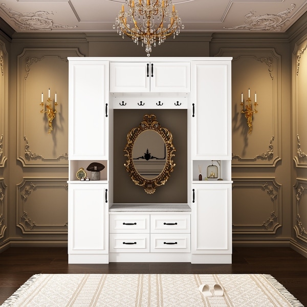 Modern 6 Door Armoire with Cushioned Bench and Drawers On Sale Bed Bath Beyond 40383474