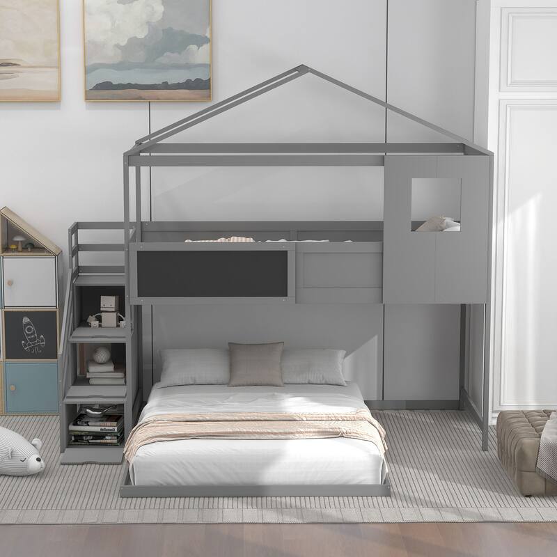 Twin over Full Bunk Bed, Equipped with Multiple Storage Spaces and ...