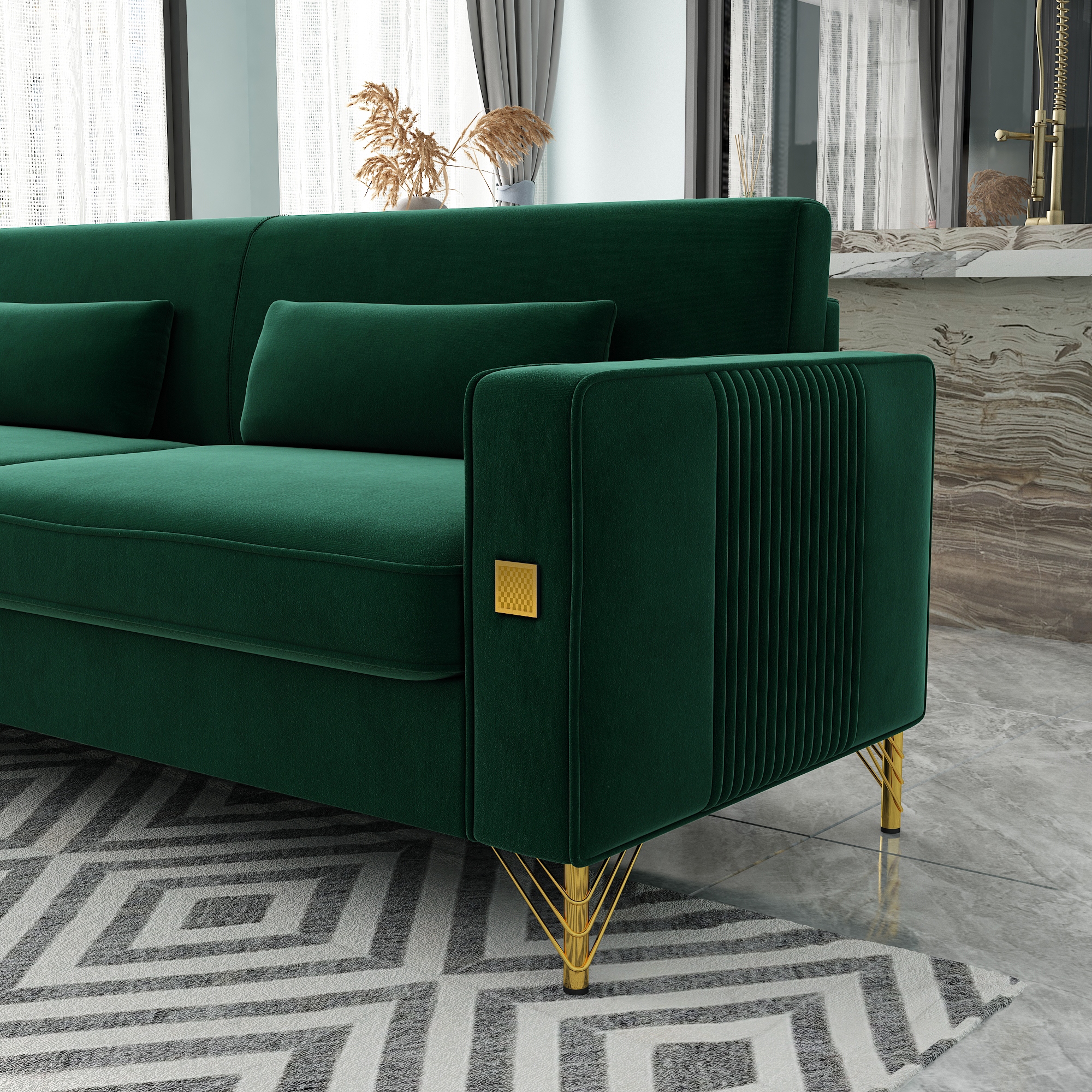 85.5 Luxury Velvet Upholstered 3 Seater Sofa with Gold Legs On Sale Bed Bath Beyond 36233786