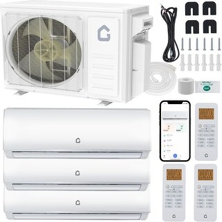 35000 BTU 3-Zone Mini Split AC & Heat Pump, 9K+9K+12K, WiFi, Pre ...