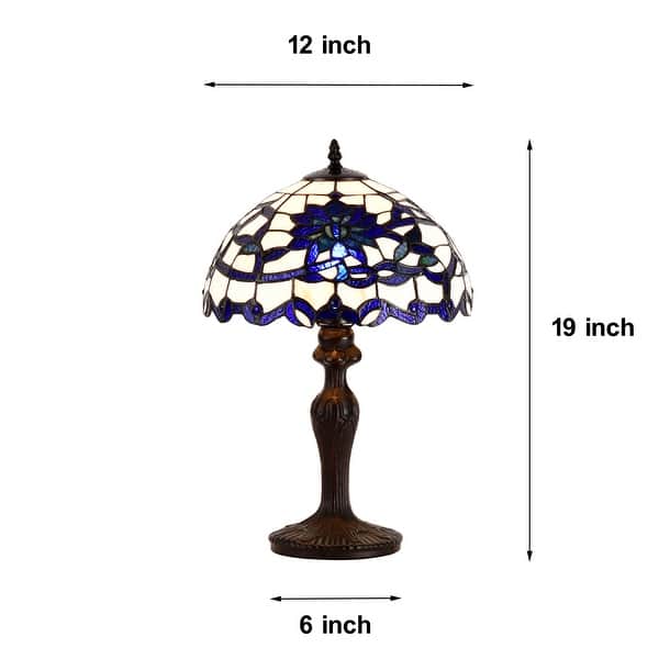 Gracie 12-inch Blue/White Flower Design Stained Glass/Bronze Tiffany ...