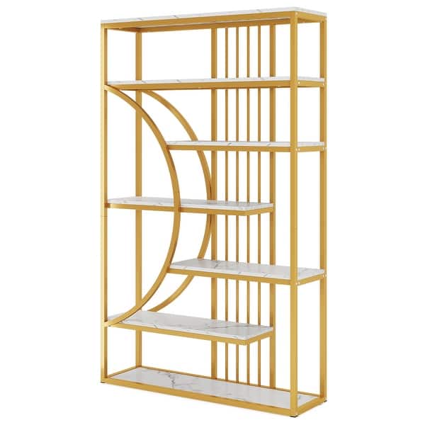 71-inch Tall Etagere Bookcase Bookshelf with Half-moon Design for Home ...