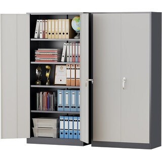 72 Inch Metal Storage Cabinet with Doors, Shelves, and Lock, White Grey ...