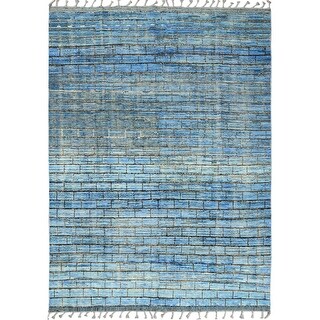Hand Knotted Blue Tribal & Geometric with Wool Oriental Rug (8' x 10'9 ...
