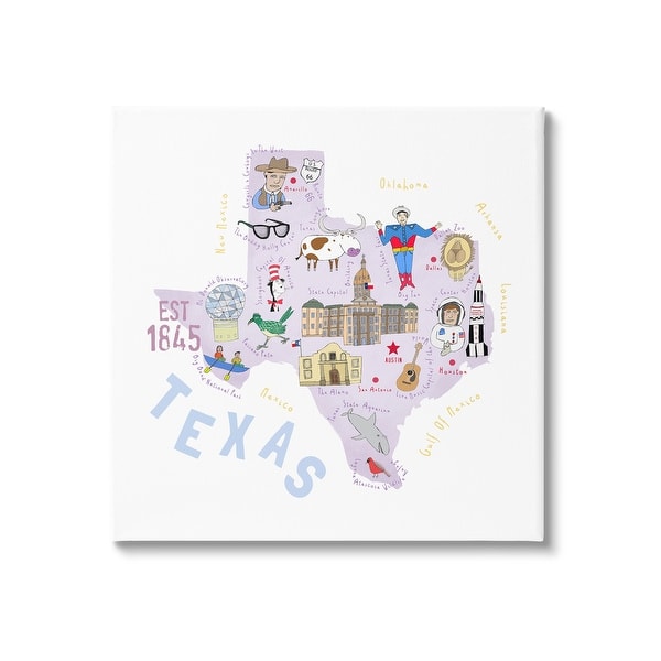 Stupell Pastel Texas Landmarks Map Canvas Wall Art by Carla Daly - Bed ...