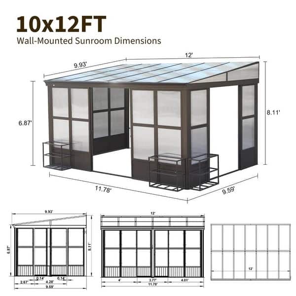 Domi Wall-Mounted Sunroom with Sloped PC Roof and Lockable Sliding ...