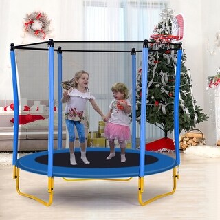 Blue Enclosed Kids Trampoline, 5.5FT Indoor & Outdoor Mini Trampoline ...