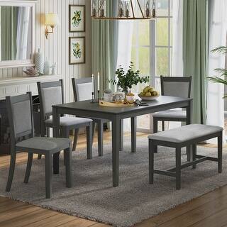 Rectangular 6-Piece Fixed Dining Table Set with Bench Seating, Grey ...