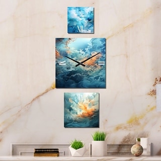 Designart "Marine Blue And White Fusion" Abstract Shapes Set Of 3 ...